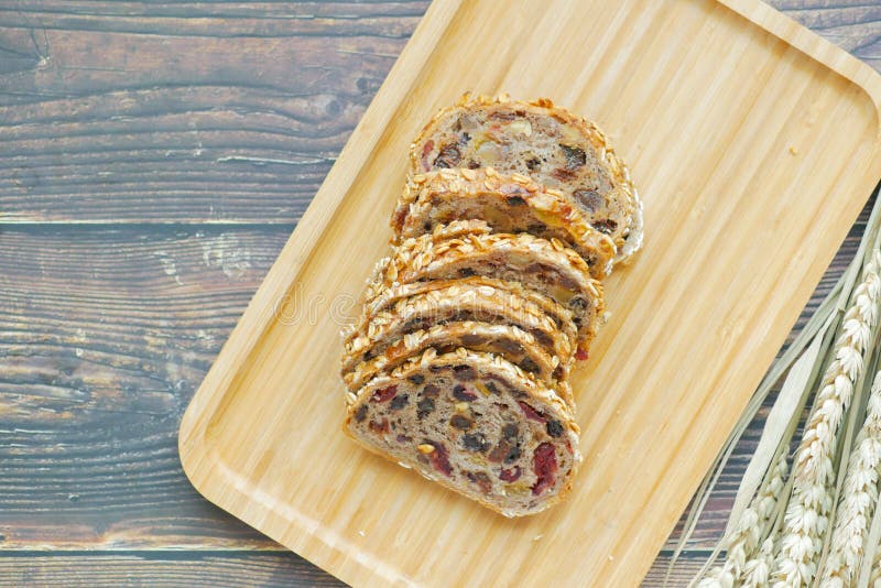 Raisin and Cranberry Slice of Bread on Table Stock Image - Image of ...