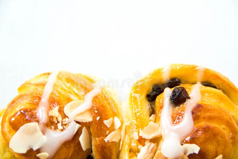 Raisin Cream Roll Danish and Almond Slice. Stock Image - Image of ...