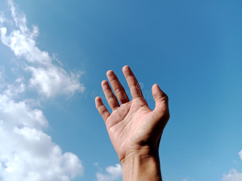 Raising Empty Open Hand on Blue Background Stock Image - Image of empty ...