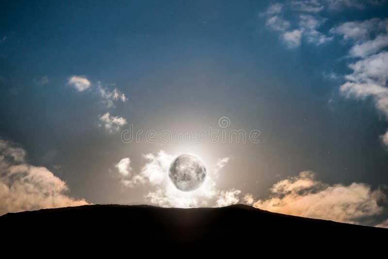 Raising of Full Moon Above Mountain Stock Image - Image of black, moon ...