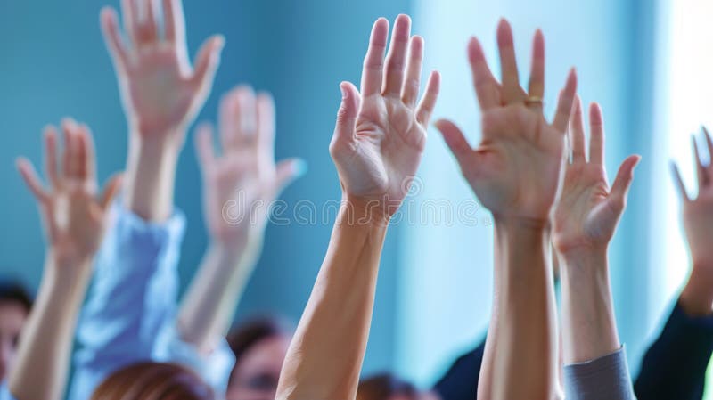 Raising Hands , Symbolizing Collaborative Discussions, Suggestions, or ...