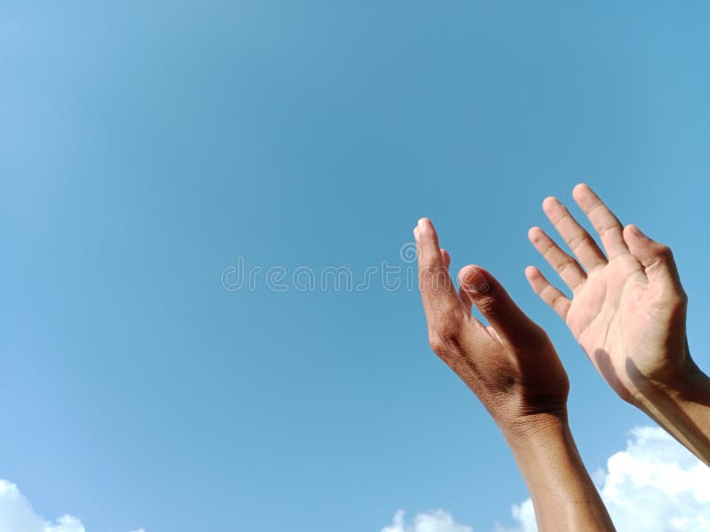 Raising Two Empty Open Hands on Blue Sky Background Stock Image - Image ... Raising Two Empty Open Hands on Blue Sky Background Stock Image - Image ...
