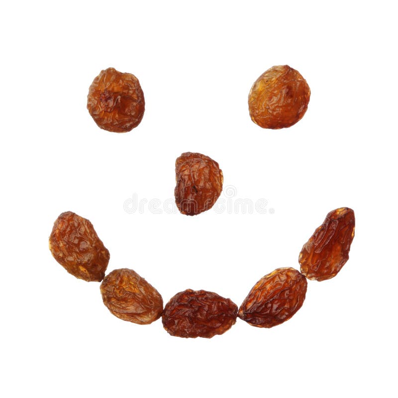 Raisins Happy Face Isolated on White Background, Close Up Stock Photo ...