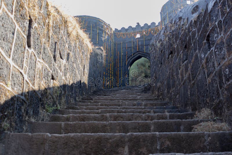 Rajgad Fort Steps To the Entrance Stock Photo - Image of indian ...