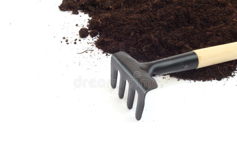 Rake and Dirt Isolated on White Stock Photo - Image of horticulture ...