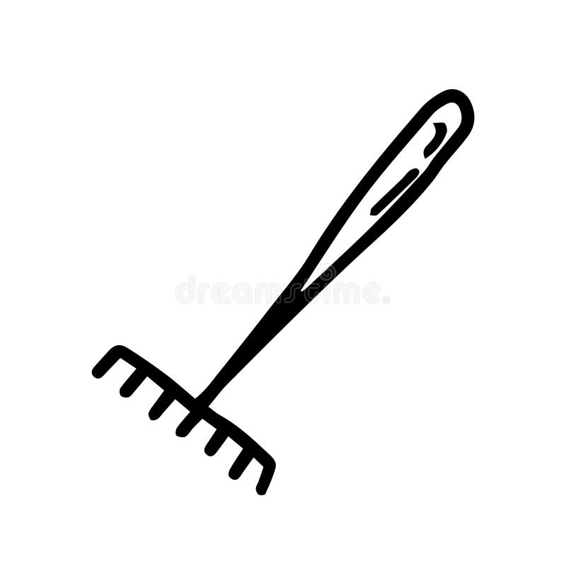 Rake Icon. Black Outline Linear Sketch Drawing. Vector Flat Graphic ...