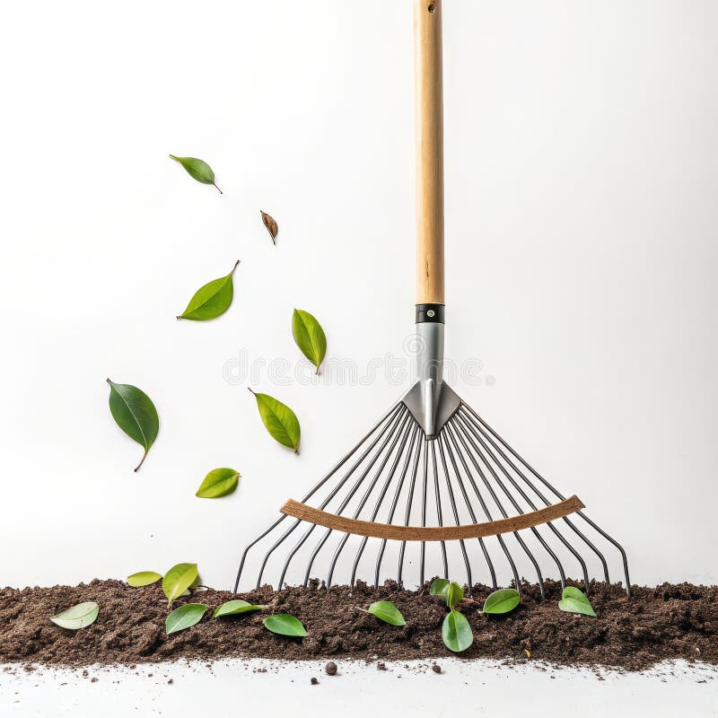 Rake and Leaves on Soil Spring Cleaning Concept, Gardening, Raking ...