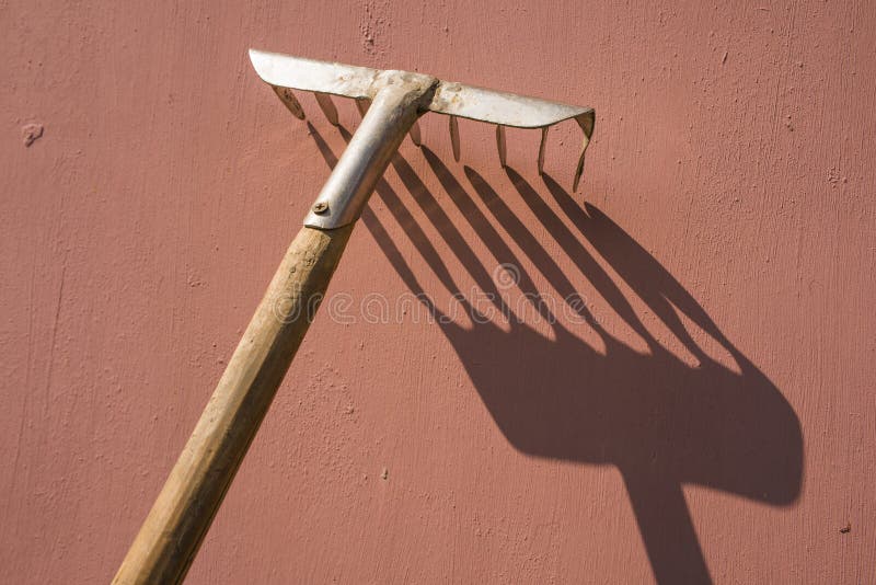 Rake at the Metallic Pink Wall Stock Photo - Image of equipment, tool ...