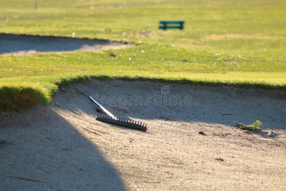 Rake in Sand-Trap Golf Course Stock Photo - Image of rake, golfing ...
