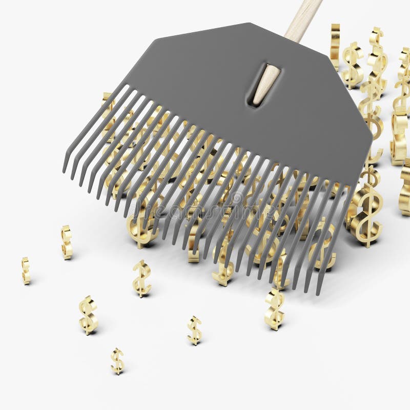 Rake Scooping Up Dollar Symbols Stock Illustration - Illustration of ...