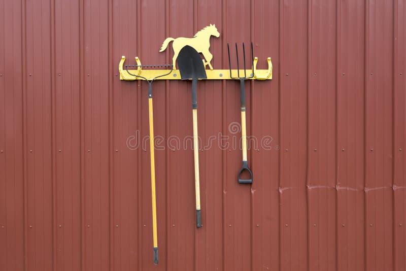 Rake, Shovel, and Pitchfork on a Rack Stock Image - Image of equipment ...