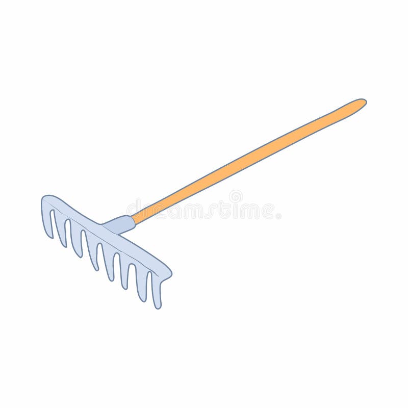 Rake with a Wooden Handle Icon, Cartoon Style Stock Vector ...
