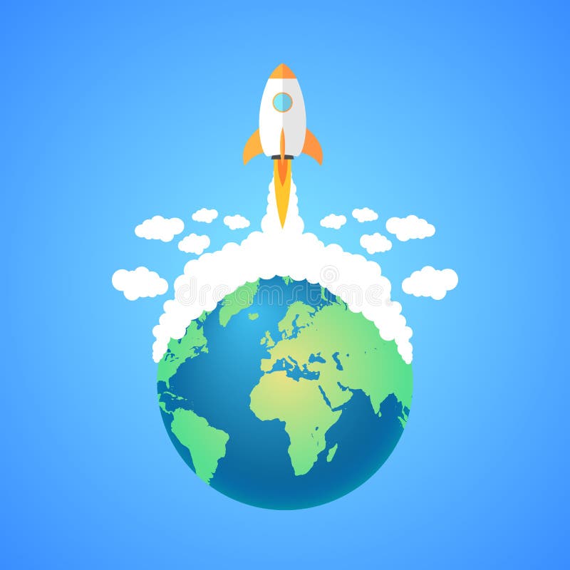 Raket En De Ruimte Raketlancering Van Aarde Concept Begin Vector ...