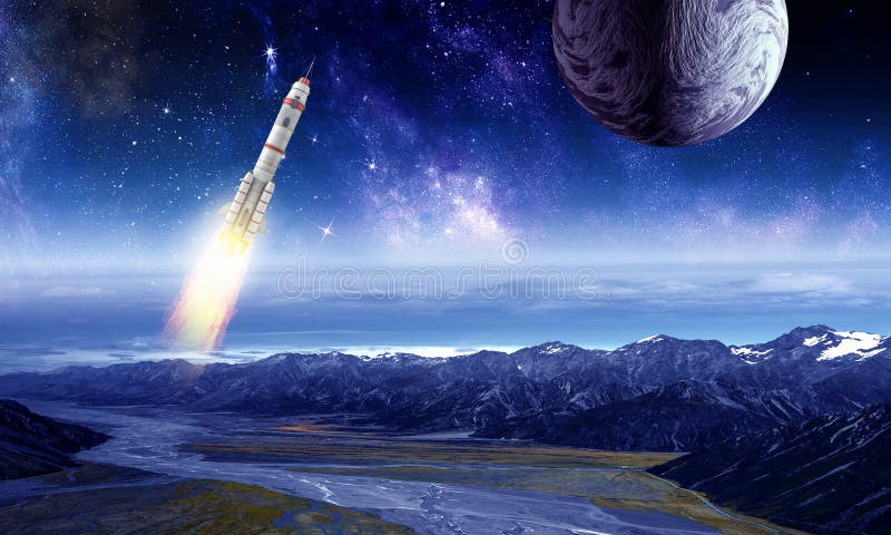 Raket in Ruimte Gemengde Media Stock Foto - Image of pendel, toekomst ...