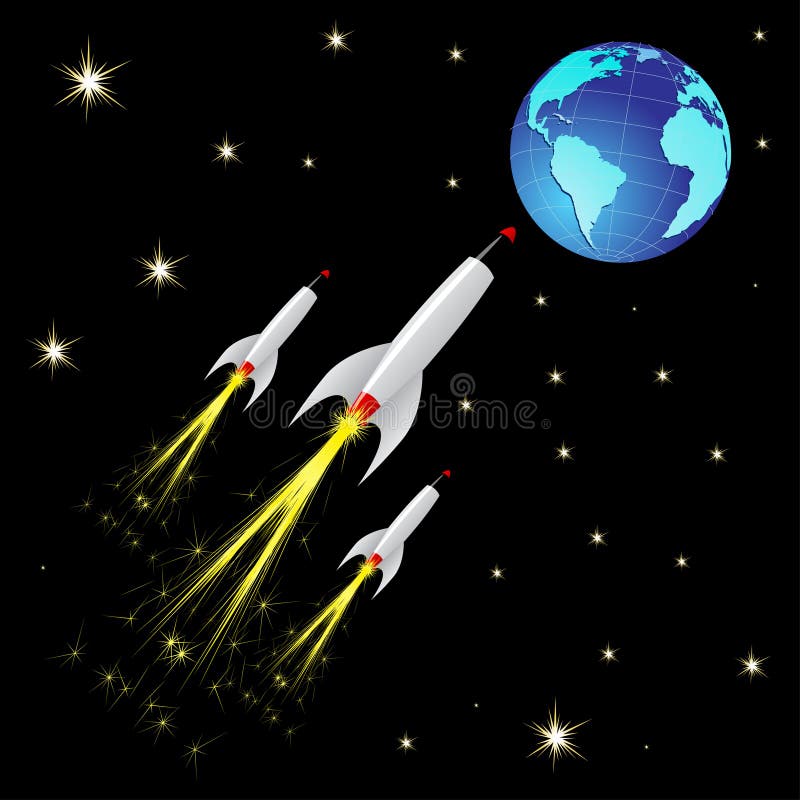 Raketten Die Van Ruimte Naar Aarde Vliegen Vector Illustratie ...