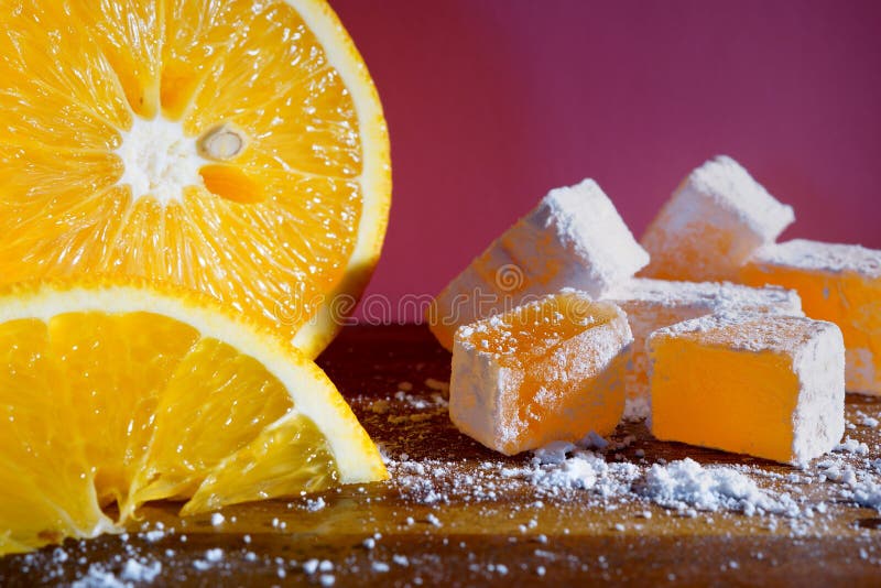Orange Turkish delight. stock image. Image of turkish - 114727795