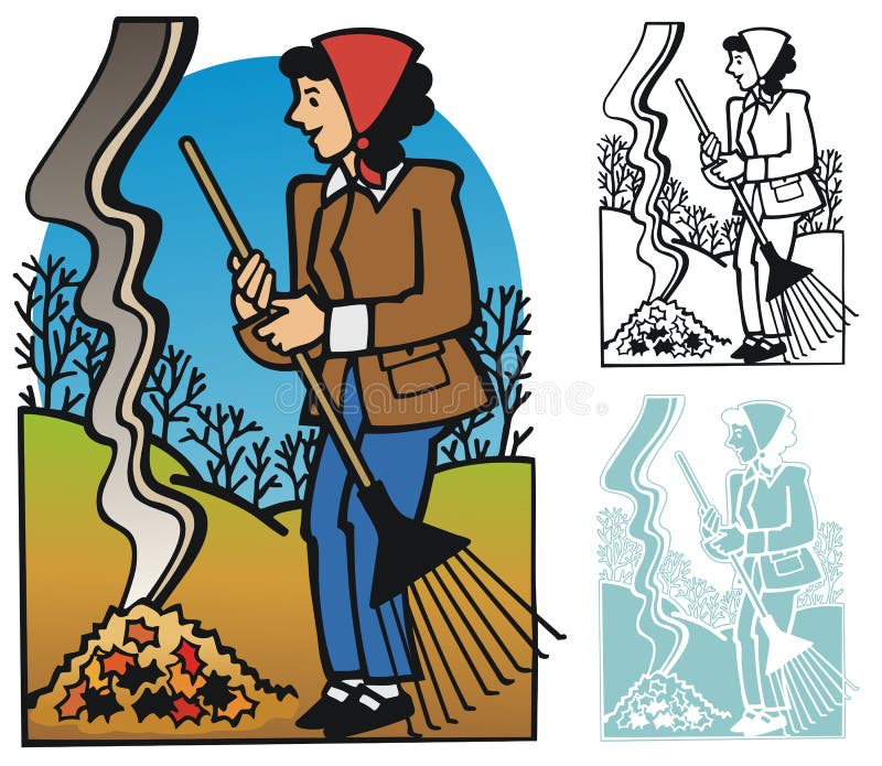 Woman Raking the Garbage during Clean Up, Contributing into Environment ...