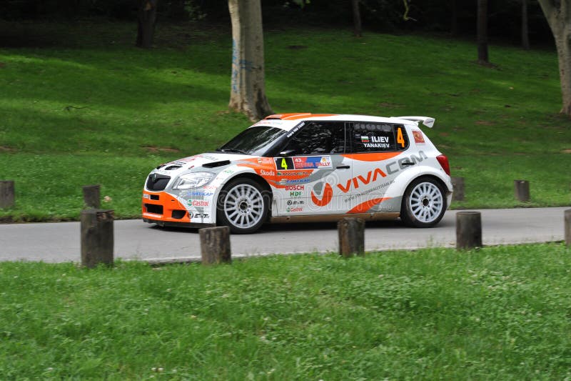 Red rally car editorial photo. Image of fast, forest - 15226471