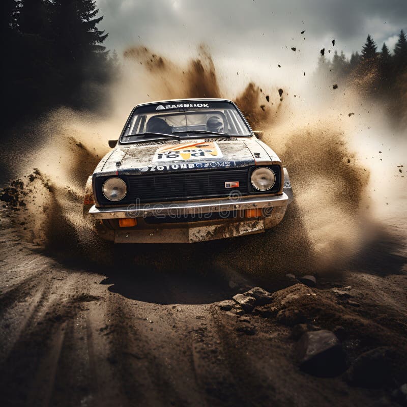 Rally Car in Action on Forest Dirt Road, Ai Generative Stock ...