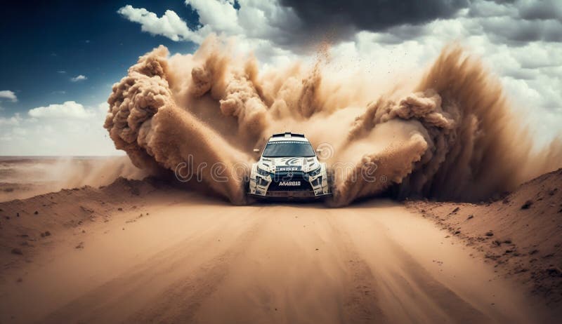 Rally Car Driving in Dirt, Causing Black Clouds of Dust. Generative Ai ...