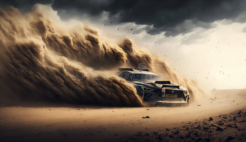 Rally Car Driving in Dirt, Causing Black Clouds of Dust. Generative Ai ...