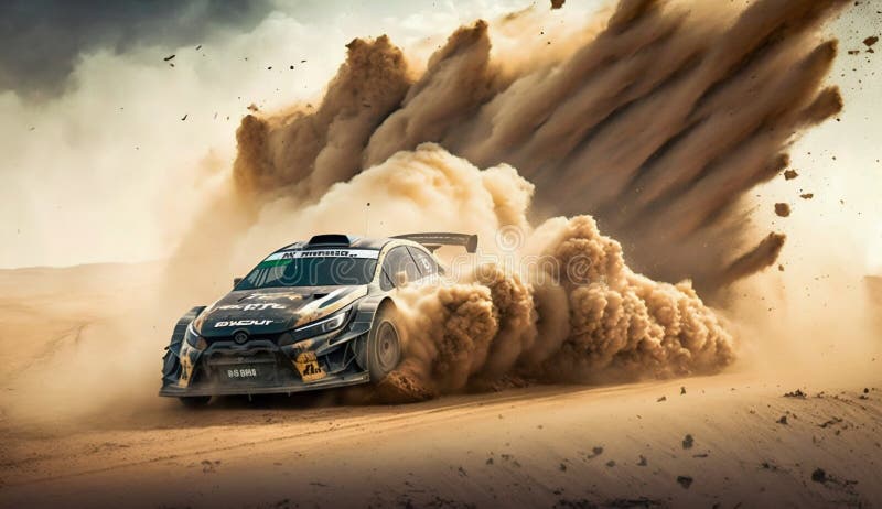 Rally Car Driving in Dirt, Causing Black Clouds of Dust. Generative Ai ...