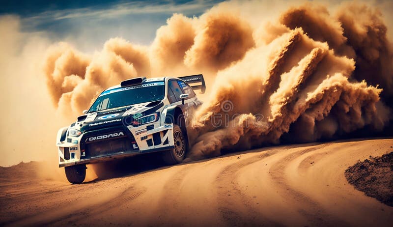 Rally Car Driving in Dirt, Causing Black Clouds of Dust. Generative Ai ...