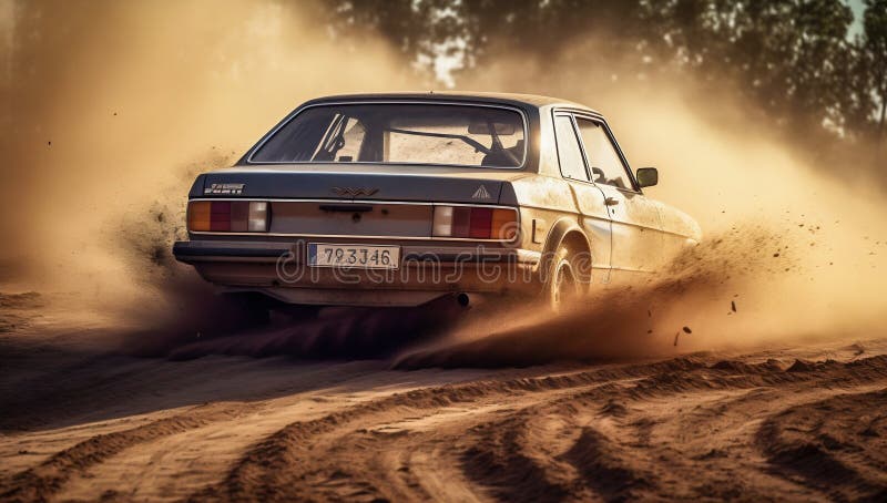 Rally Car Driving in Dirt, Causing Black Clouds of Dust. Generative Ai ...