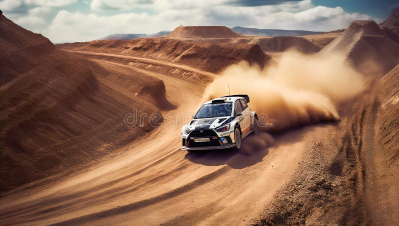 Rally Car Driving in Dirt, Causing Black Clouds of Dust. Generative Ai ...