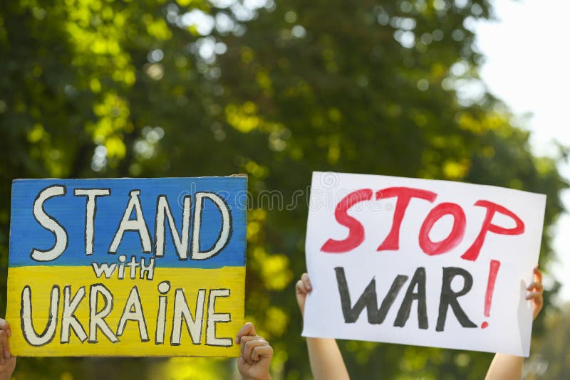 Rally Dedicated To Support Ukraine. People Holding Posters Outdoors ...