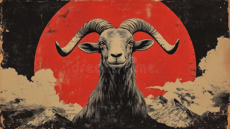 Ram against Red Moon stock illustration. Illustration of mountains ...