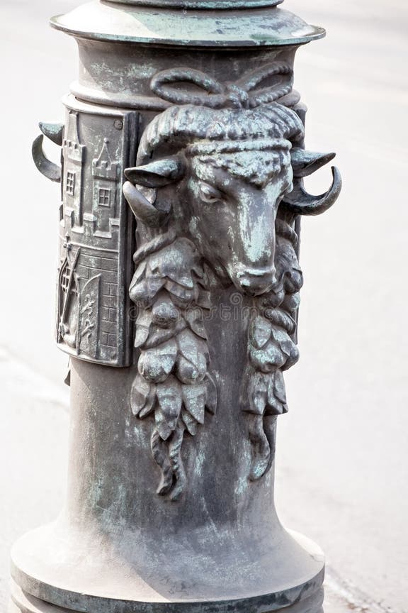 Ram Bas-relief on Lantern in Prague Stock Image - Image of metal ...