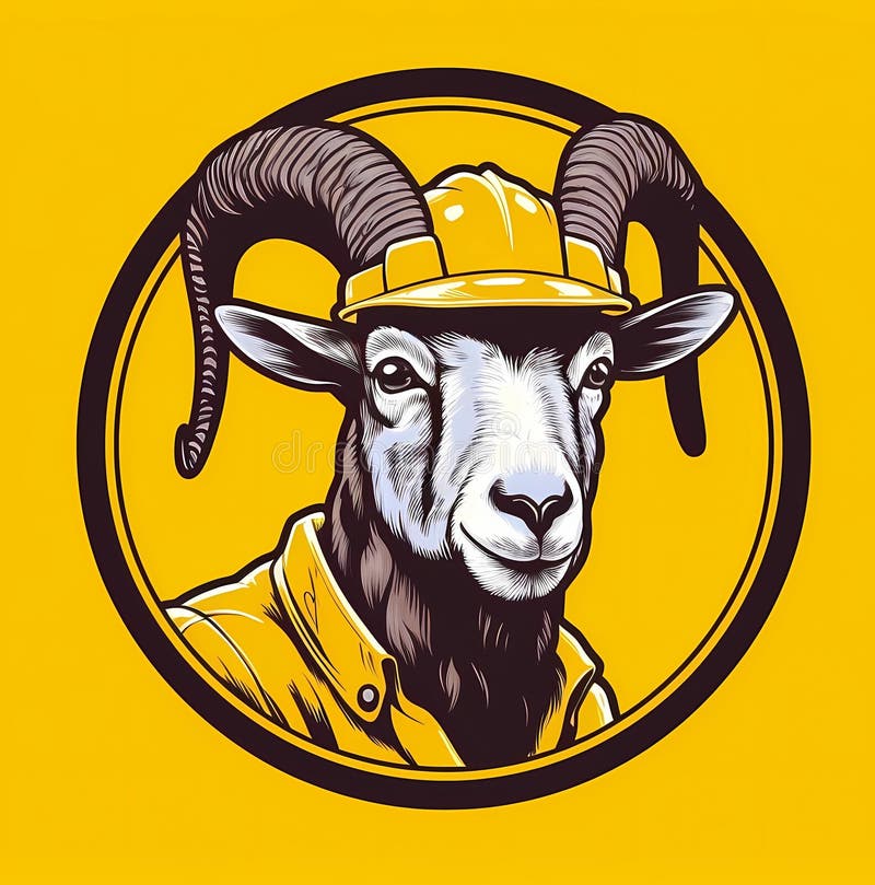 Logo Goat Builder, Serious Face, , in a Yellow Helmet Generated AI ...