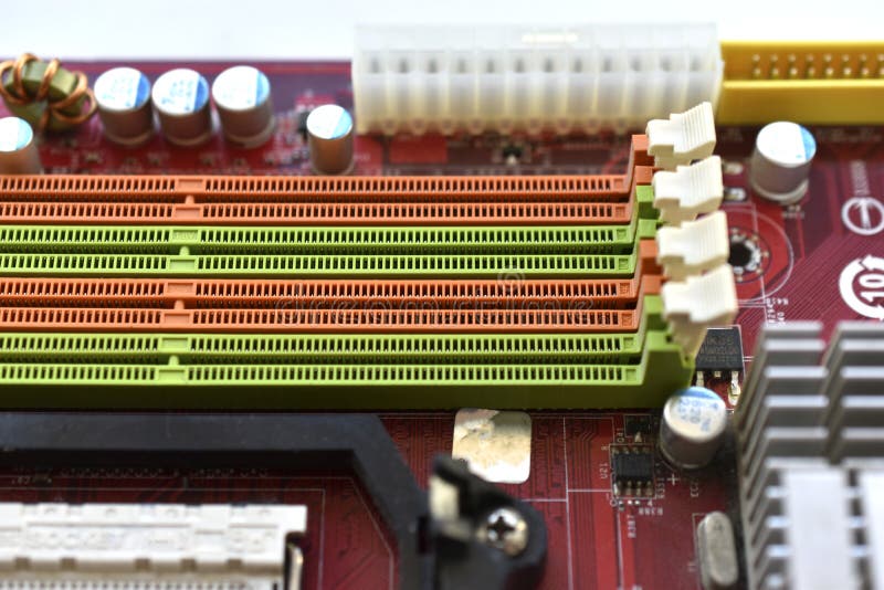 RAM and Connectors on the Computer S Motherboard Stock Photo - Image of ...