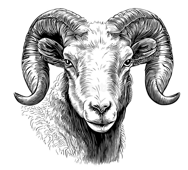 Ram Face Sketch Hand Drawn in Doodle Style Vector Illustration Stock ...
