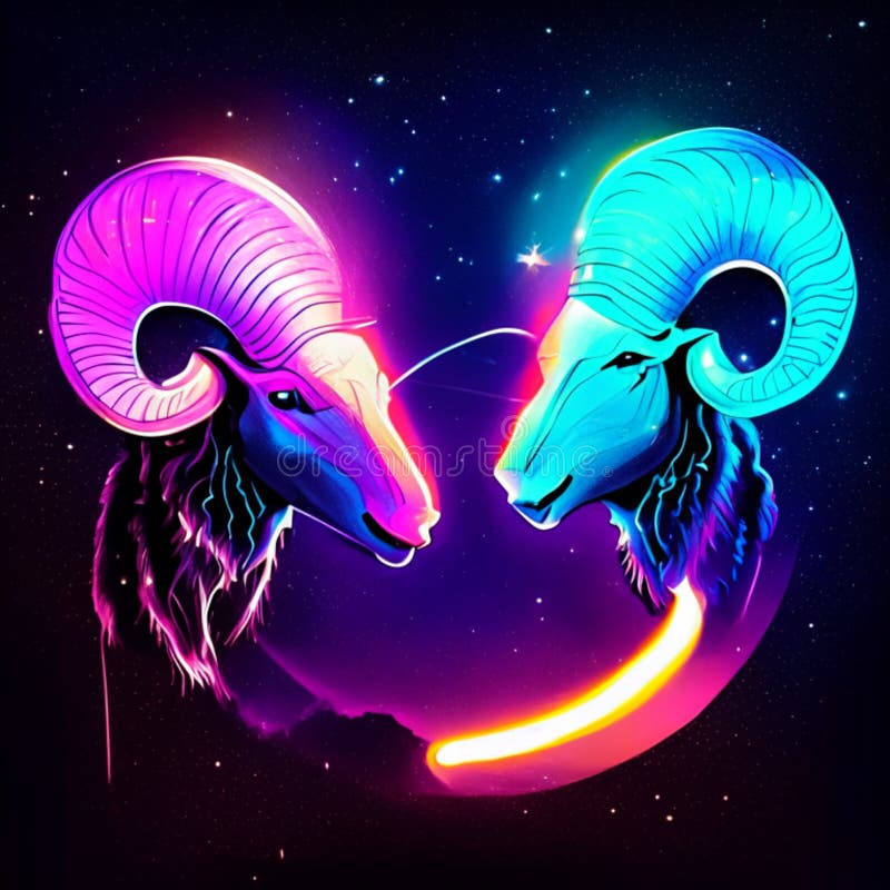 Ram and Goat in Neon Light. Vector Illustration for Your Design Stock ...
