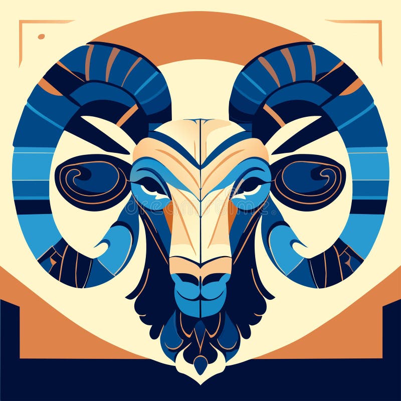 Ram Head with Abstract Geometric Pattern. Vector Illustration in Retro ...