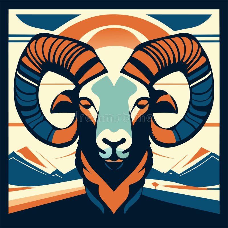 Ram Head Vector Illustration in Retro Style. Vector Illustration for ...