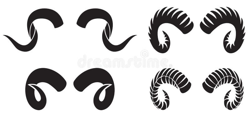 Ram horns - icons set stock vector. Illustration of black - 209618111
