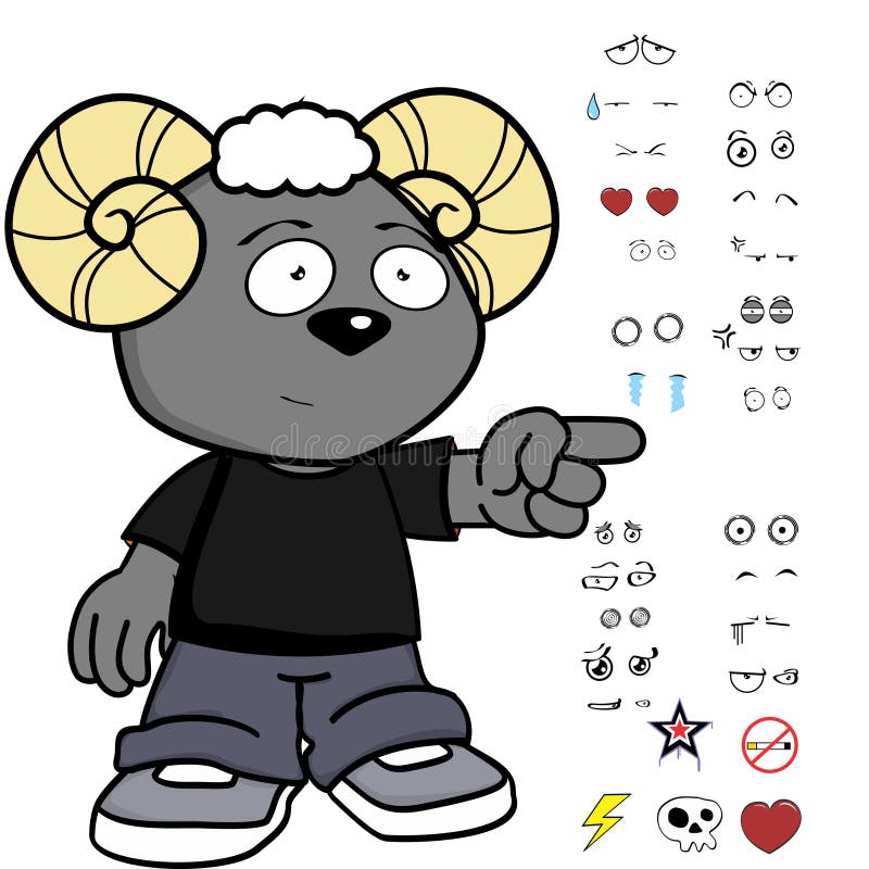 Ram Kid Character Cartoon Kawaii Expressions Set Pack Stock Vector ...