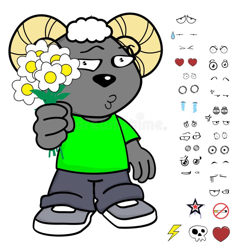 Ram Kid Character Cartoon Kawaii Expressions Set Stock Vector ...