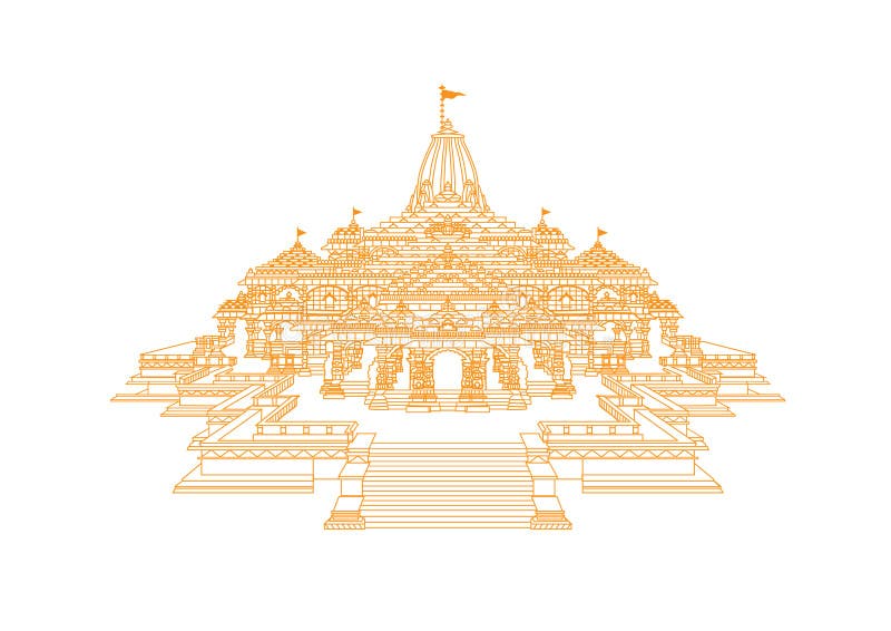 Ram Mandir Vector Line Drawing Stock Vector - Illustration of view ...