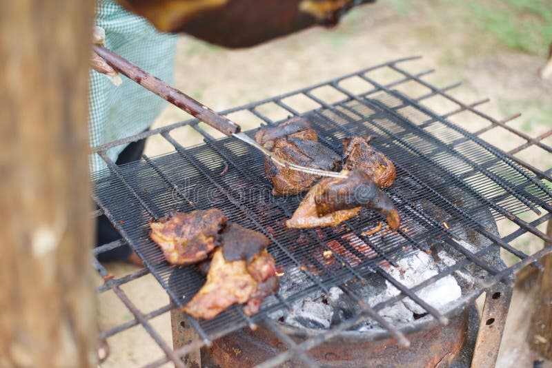 Ram Meat Being Roasted on a Barbecue Spit Stock Image - Image of beach ...