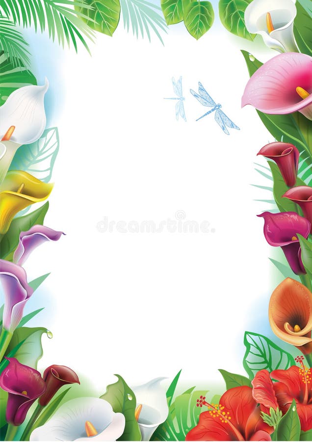 Ram med tropiska blommor vektor illustrationer. Illustration av aktuell ...