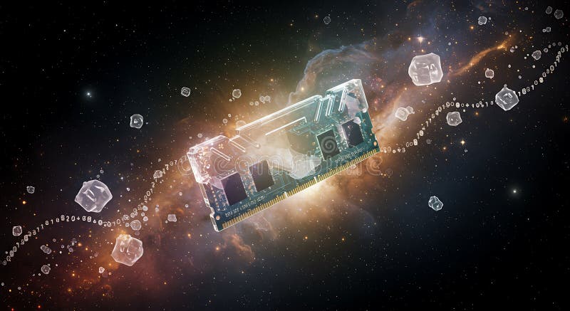 Ram Memory Floating in Space with Data Cubes and Digital Trail Stock ...