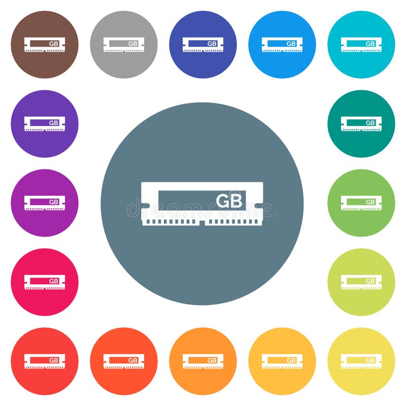 RAM Memory Module Flat White Icons on Round Color Backgrounds Stock Vector - Illustration of ...