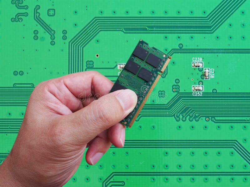 Ram Random Access Memory Computer In Hand On Printed Green Com Stock Image Image Of Memory