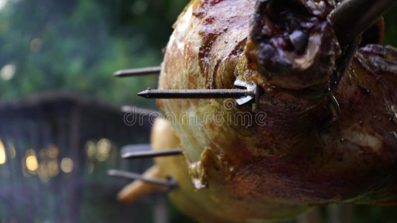 Ram Sheep Roasted on the Rotisserie Barbecue. Rustic Traditional Ram ...