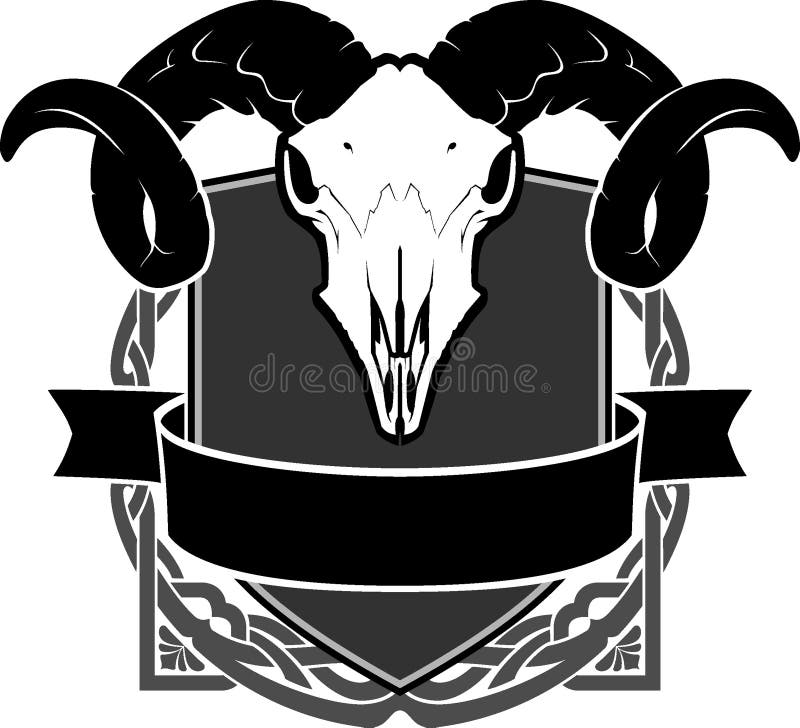 Ram Skull Shield Emblem ilustración del vector. Ilustración de vector ...