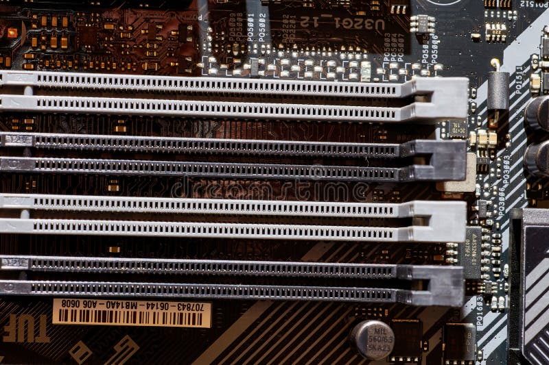 RAM Slots on a Motherboard Close-up Stock Image - Image of circuit ...
